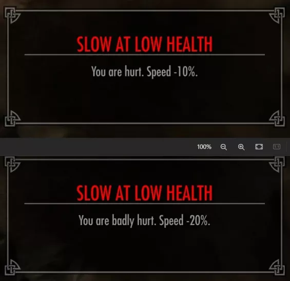 Slow At Low Health (SPID) ゲームシステム変更 - Skyrim Special Edition Mod データベース ...