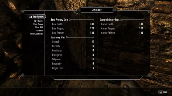Alternate Stat System ゲームプレイ - Skyrim Special Edition Mod データベース MOD紹介 ...